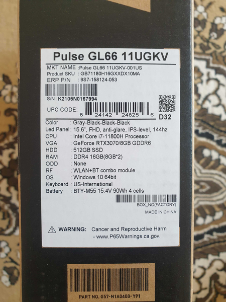 MSI Pulse GL66 11UGKV/i7-11800H/16GB/1TB SSD/Geforce RTX 3070 8GB