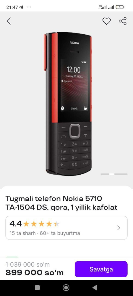 Nokia 5710 sotiladi narxi 700min