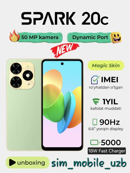 Tecno Spark 20C 2024 New Super Skidka+Garantiya+Dastavka