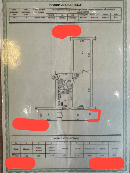 Квартира в центре города,Ц-13 с зади Osiyo Grand restoran