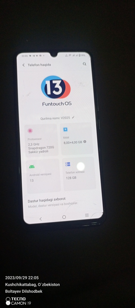 Vivo  v2025 tel sotiladi  pamiyati  128/8+4