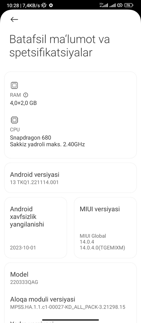 Redmi 10 S. Holati alo