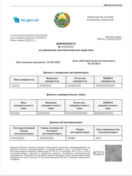 Online xizmatlar (sug'urta, dovernost, tonirofka ruxsatnoma)