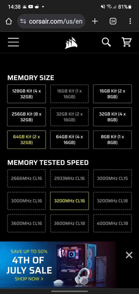Corsair Vengeance RGB PRO RAM 2x32GB 3200MHZ