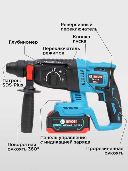 Набор Biyoti BYT-TS403 дрель, лобзик, цепная пила и болгарка, 4 в 1