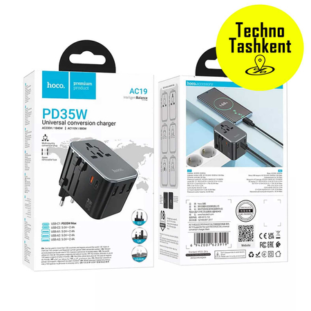 Универсальное зарядное устройство Hoco AC19, PD35W EU/US/UK/AU, QC3.0