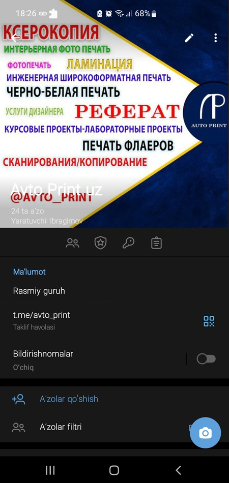 Rasmlarni chop etish xizmatlari
