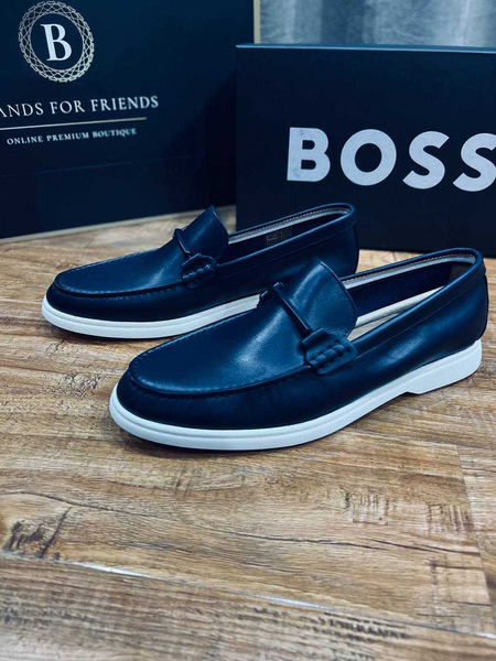 BOSS мужские кожаные лоферы в синем цвете
