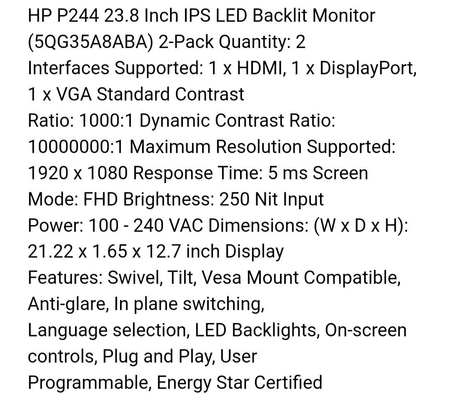 Монитор  HP P244 срочно