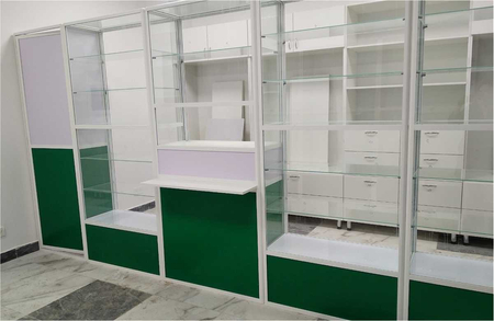 Стекляные торговые витрины, прилавки для магазина, аптеки, аксессуаров