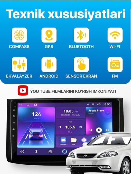 Монитор для авто, Тесла монитор , Монитор Андроид, 4/64 ГБ с кулером