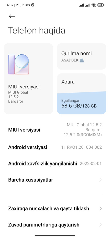 Redmi note 8 128gb xotira