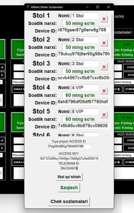 Billiard va tenis klub boshqaruvi uchun ajoyib programma