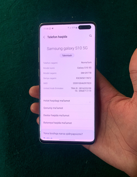 Samsung S10 5G xotira  8/256 srochno sotiladi