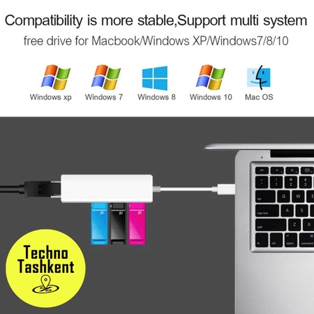 Type-c to Lan + 3 usb 2.0 (Mac/Android) (Garantiya) (Dostavka Bor)