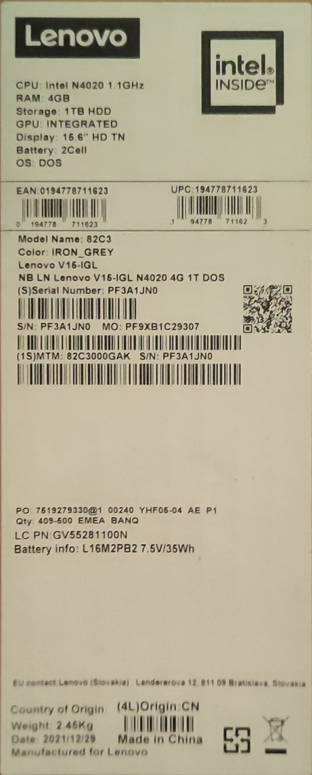 Lenovo Noutbuk RAM:4GB