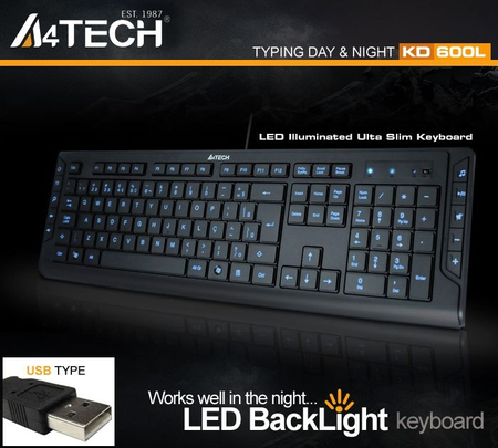 RU/ENG!подсветка/мультимедиа Проводная Клавиатура A4tech KD600L