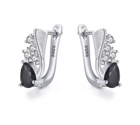 Серьги из серебра 925 пробы с чёрным шпинелем и фианитами