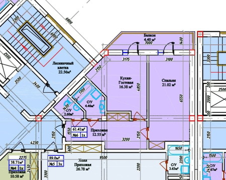 Юнусабад сити 2/8/9 коробка 62м² раздельная
