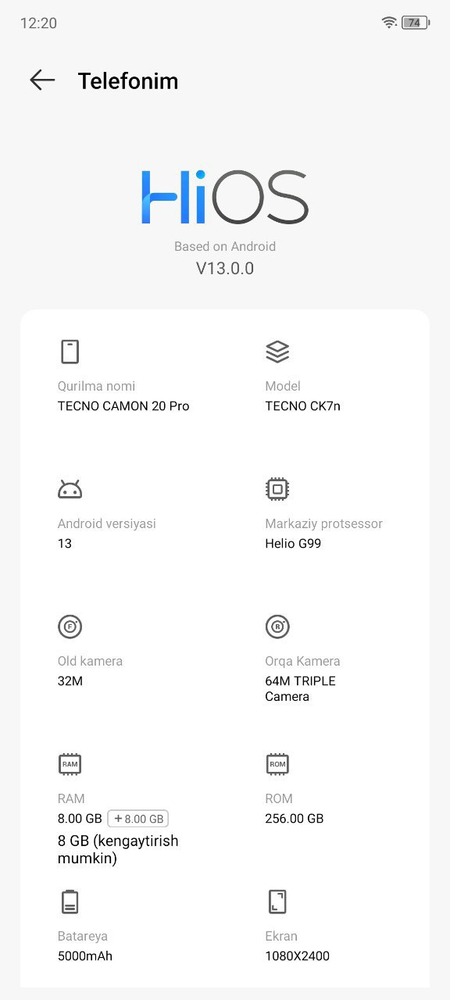 Tecno Camon 20 pro 8+8 256 GB