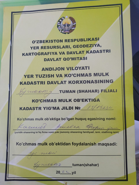 Andijonda Yer sotiladi 5 sotix