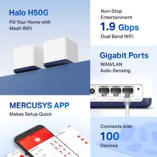MESH система - Mercusys Halo H50G (2-pack) AC1900 2.4ghz + 5ghz