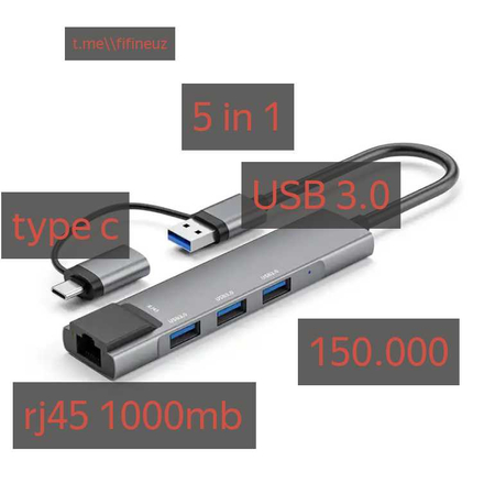 usb хаб Boyuan CK-00323A алюминиевый с RJ45 1000mb usb 3.0 5 in 1