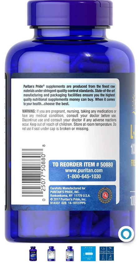 L-arginine 1000 mg Puritans pride . Аргинин. США