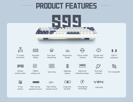 Беспроводная механическая клавиатура VGN S99 Mountain Blue