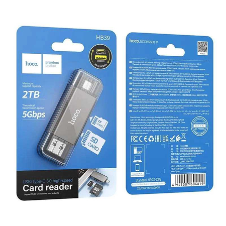 USB-картридер OTG type-c usb Hoco HB39, для флешек TF, SD, microSD