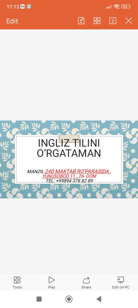 Ingliz tilini o'rgataman