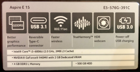 Acer Aspire E 15 [E5-576G-391C]