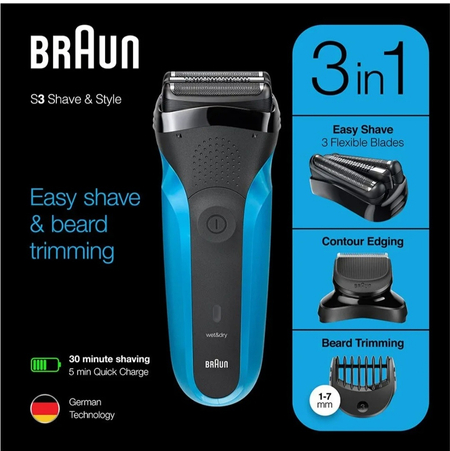 Бритва Braun Series 3 310BT аккумуляторная для мужчин, триммер