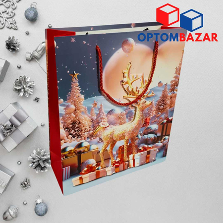 Yangi yil sovg\\\'alari uchun archa rasmli 26x10x32 sm qog\\\'oz paket