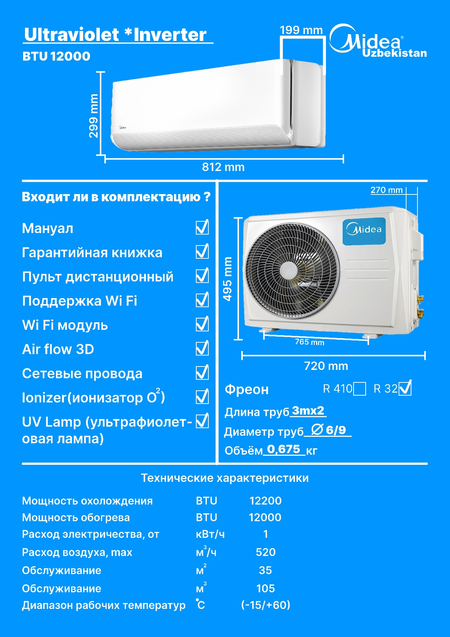 Midea Ultraviolet 12 000 btu*Inverter *low voltage