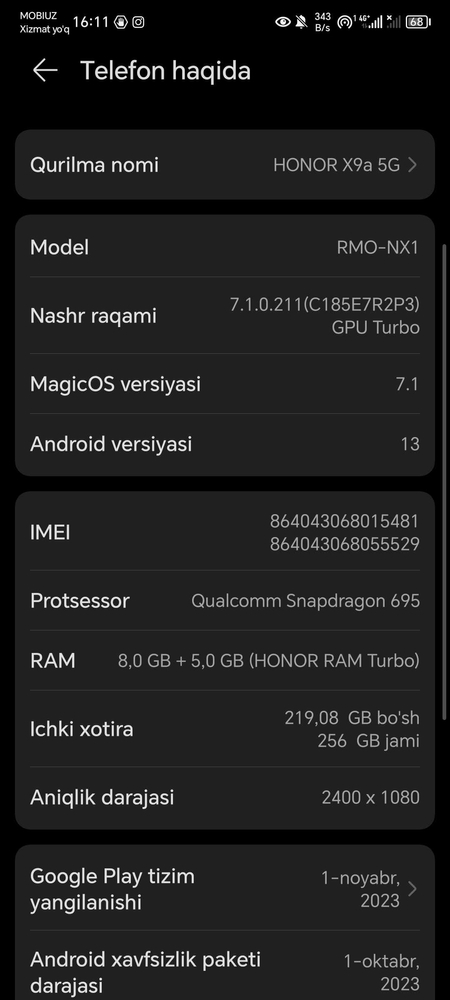 Honor X 9A 5G 256 gb