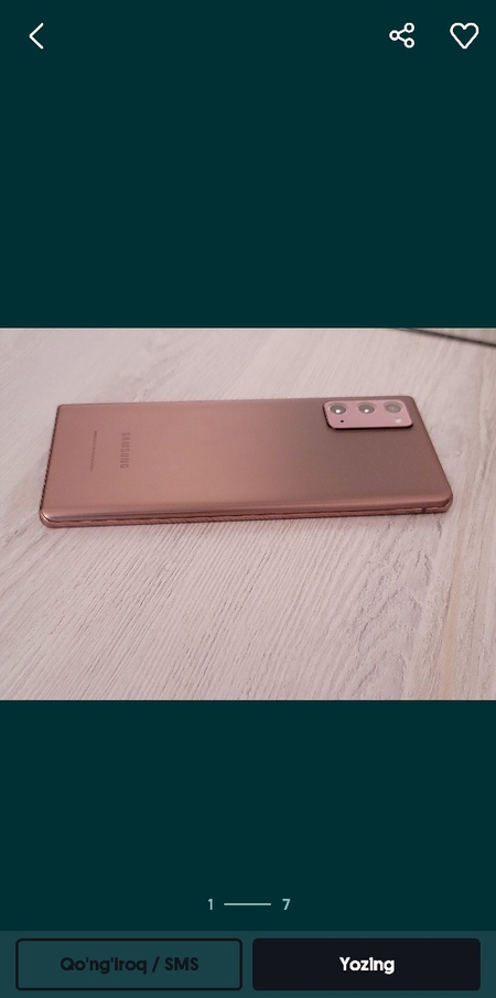 SAMSUNG NOTE 20 5G holati 100%