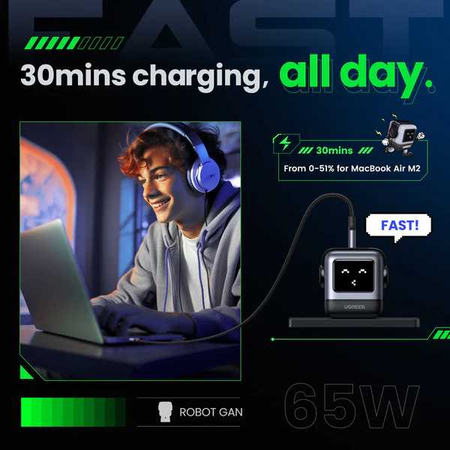 Зарядное устройство UGREEN Uno 65 Вт (черное)