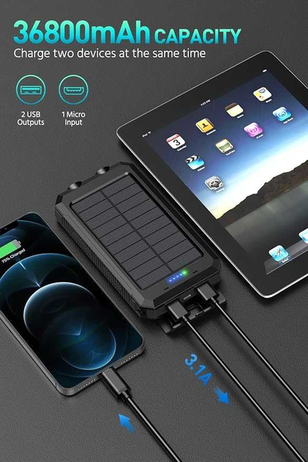 Power Bank солнечное зарядное устройство 36800 мАч+компас+ 2фонарика