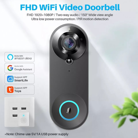 Умный видеодомофон видеоглазок WiFi Tuya, 1080P, Smart video intercom