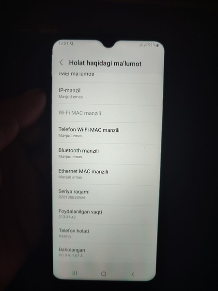 A13 32xotira holati zor document bor batareya 100%