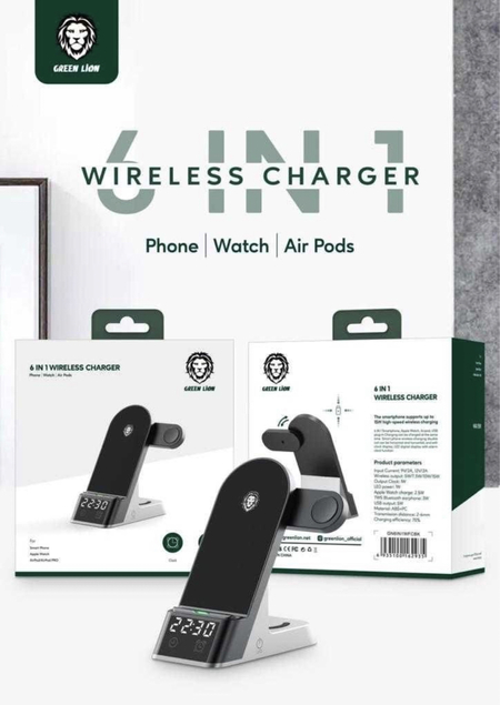 Green Lion 6 In 1 Wireless Fast Smart Phone Watch & Air Pods Charging