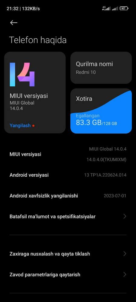 Xiaomi redmi 10 holati zor