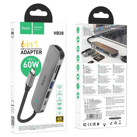 Hoco HB28 HUB PD 60W Type-C to USB 3.0+HDMI+SD+TF Converter, Adapter