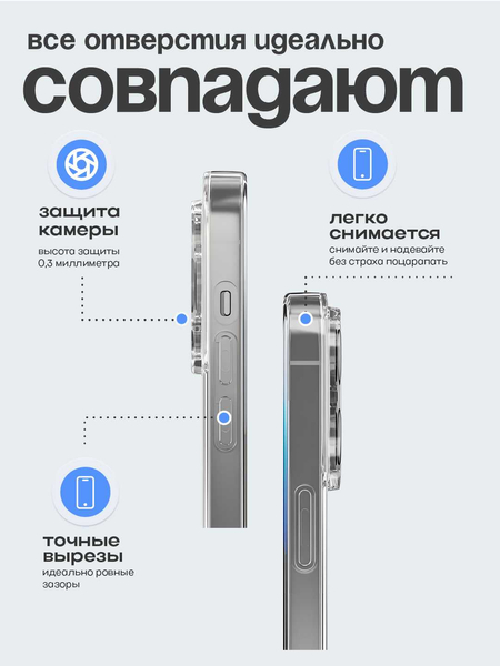 Чехол для iPhone 16 Pro/Max, прозрачный, противоударный, защита камеры