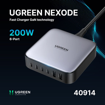 Ugreen Nexode 200W USB C GaN Charger-6 Ports Desktop Charger