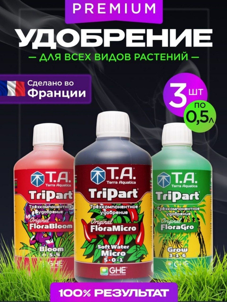 Terra Aquatica (GHE) Набор удобрений TriPart Grow+Bloom+Micro SW 3х0,5