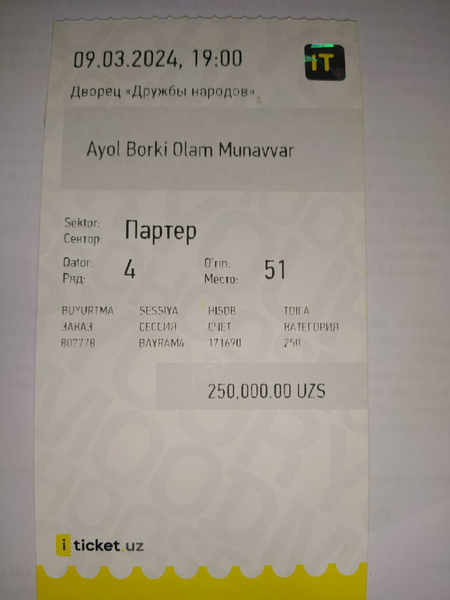8-mart ayollar bayrami uchun konsert dasturiga bilet