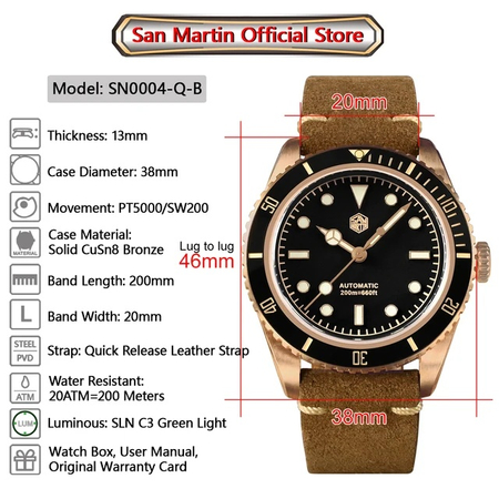 Часы San Martin 6200 из бронзы мужские