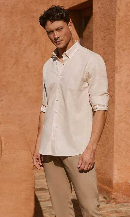 Button color linen мужская приталенная рубашка